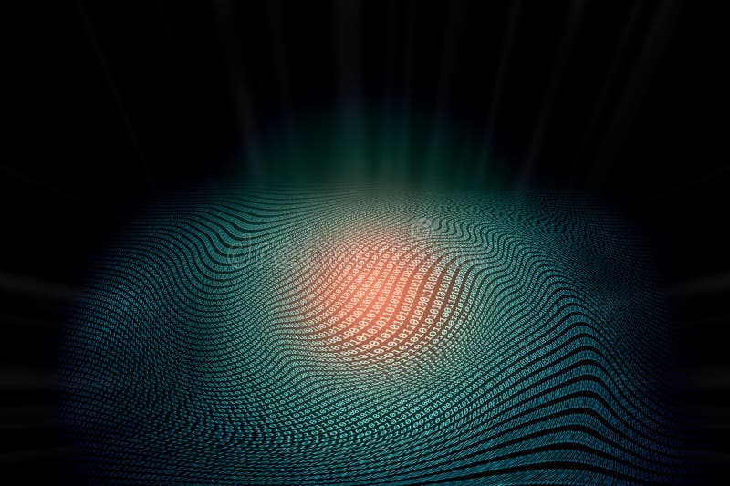 Abstract Binary Zero One Code Text In Wave Format With Power Energy In Glow Red Color At Center