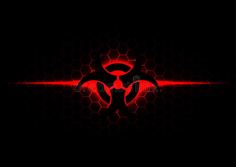 Abstract Biohazard Symbol with Hexagon Pattern on Dark Red Background ...