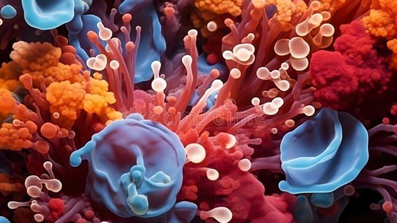 Abstract Biology. Microscopy of Colorful Organic Structures ...