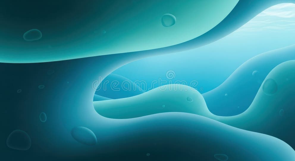 Abstract Bioluminescent Fluid Forms Flowing through a Deep Oceanic Abyss with Ethereal Light ...
