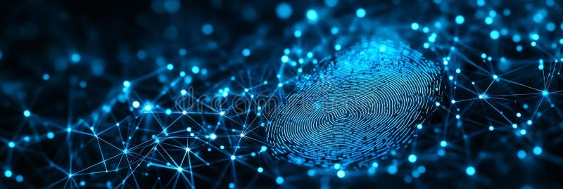 Abstract Biometric Data Visualization with Digital Fingerprint on Blue ...