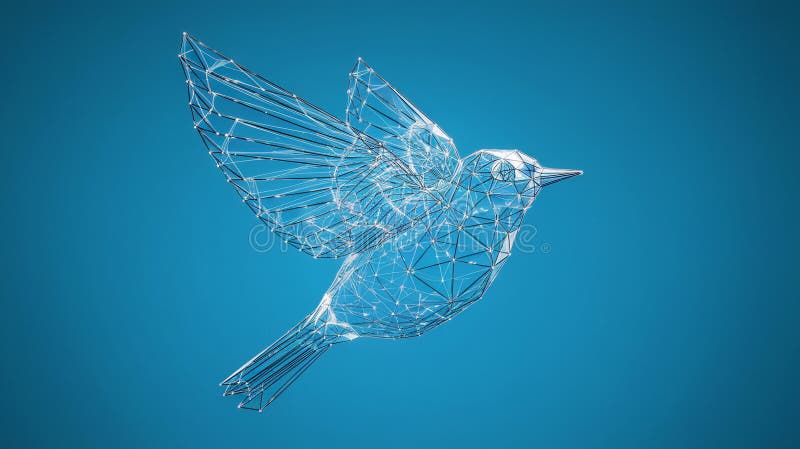 Abstract Bird in Flight, Geometric Wireframe Design on Blue Background ...