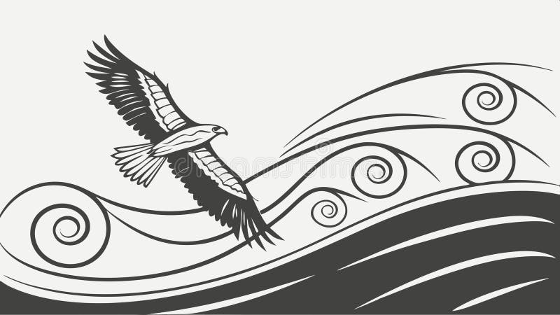 Abstract Bird in Flight Over Wavy Lines, Dynamic Nature Art Design ...