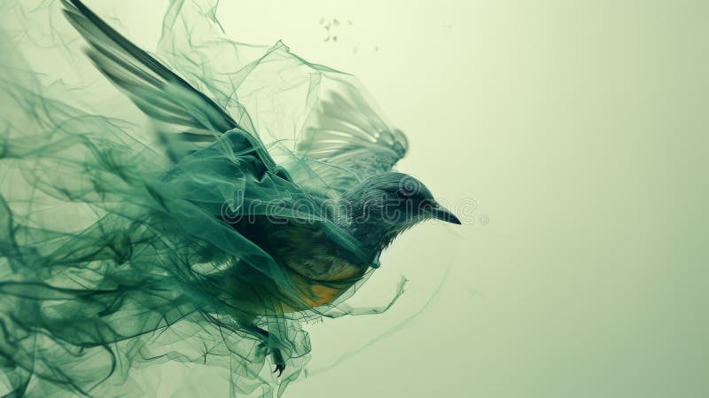 Abstract Bird in Flight with Smoky Green Patterns Stock Image - Image ...