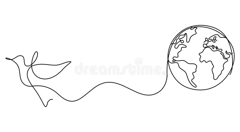 Abstract Bird with Planet Earth As Line Drawing on White Stock ...