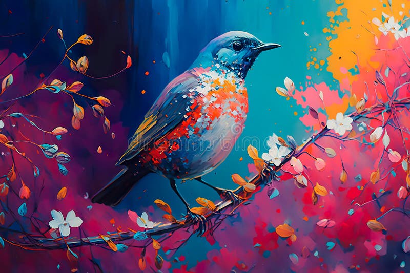 Abstract Bird and Spring Flower Generative AI Stock Illustration ...