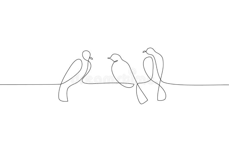 Abstract Birds on Branches Continuous One Line Drawing Stock Vector ...