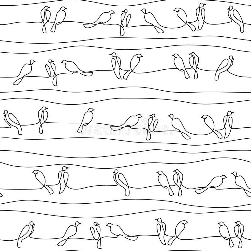 Abstract Birds on Branches Seamless Pattern in Continuous One Line ...