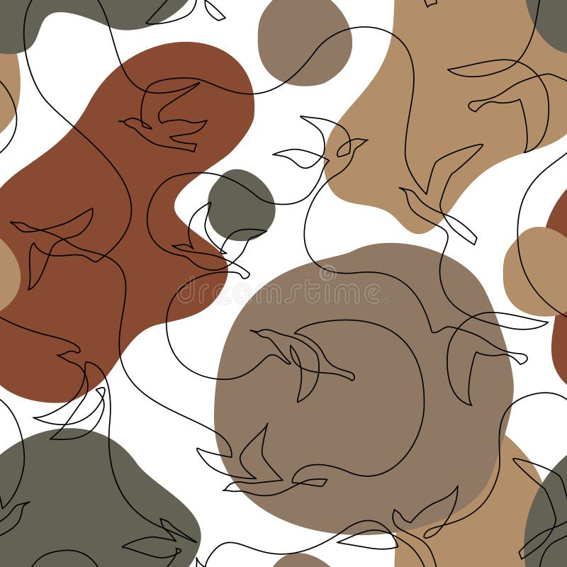 Abstract Birds Continuous One Line Drawing Seamless Pattern Stock ...