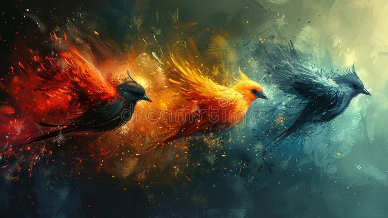 Abstract Birds with Fiery and Icy Effects Stock Photo - Image of nature ...