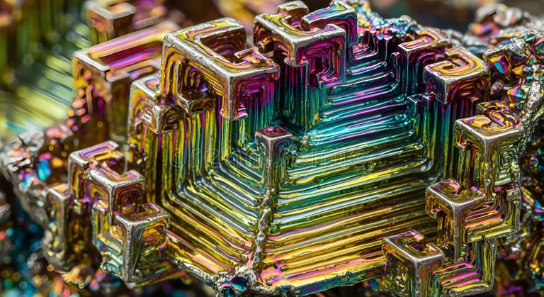 Abstract Bismuth Crystal Structure with Vibrant Iridescent Rainbow ...
