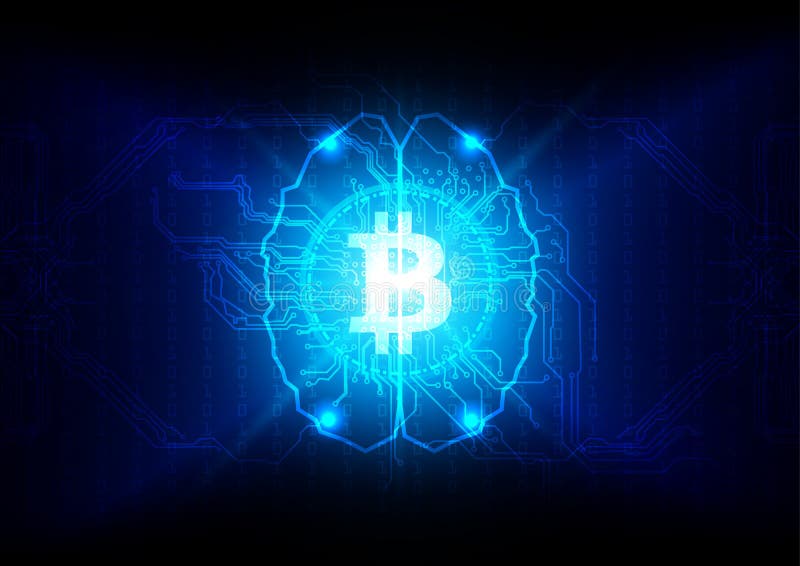 Abstract Bitcoin with Brain and Circuit Technology Concept. Ill Stock ...