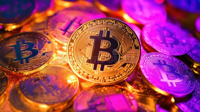 Abstract Bitcoin Visuals Glowing with Bright Neon Elements Stock ...