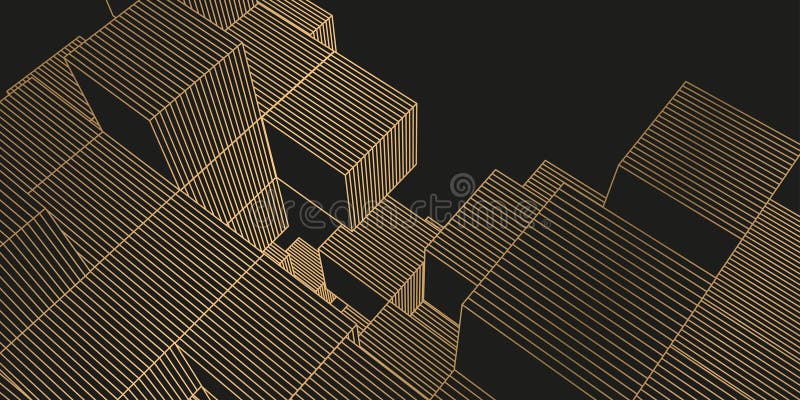 Abstract Black Background from Cubes and Lines. Linear Geometric ...