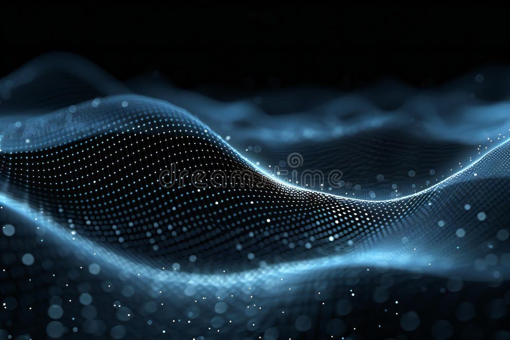 Abstract Black Background with a Dark Gradient and Digital Grid Waves, Representing Technology ...