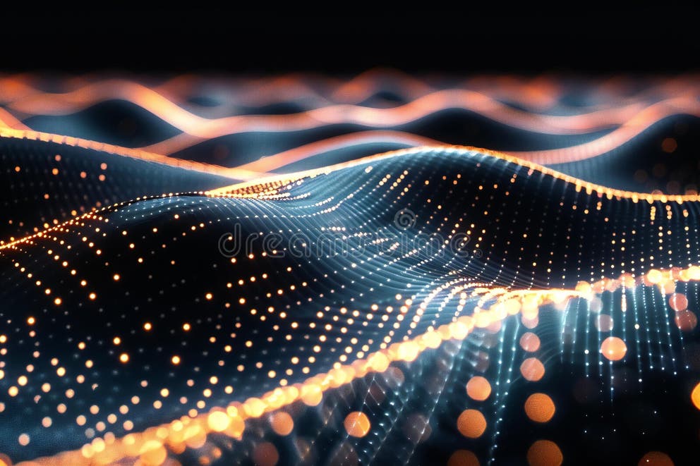 Abstract Black Background with a Dark Gradient and Digital Grid Waves, Representing Technology ...