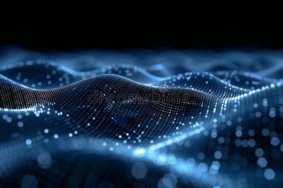 Abstract Black Background with a Dark Gradient and Digital Grid Waves, Representing Technology ...