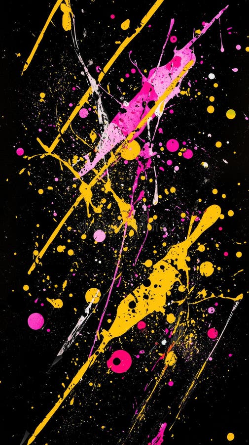 Abstract Black Background Featuring Dynamic Yellow and Pink Paint ...