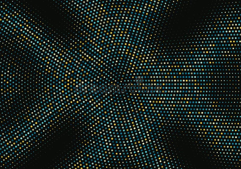 Abstract Black Background Halftone Effect Blue Gold Round Particles ...