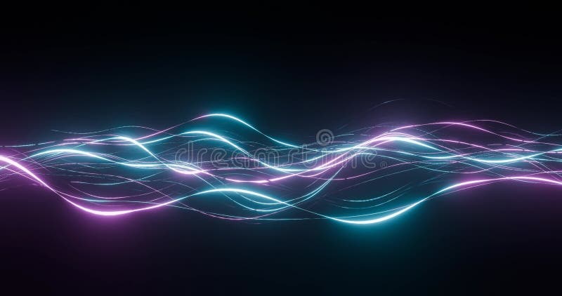 Abstract Black Background with Wavy Neon Multicolored Lines Moving in ...