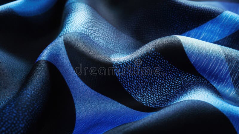 Abstract Black and Blue Fabric Design with Radiant Curves and Light ...