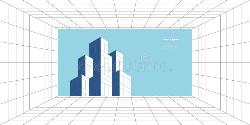 Abstract Black Blue Grid Lines. Perspective Buildings Background. 3d ...
