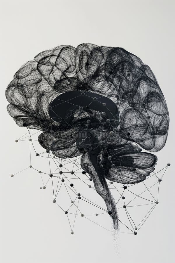 Abstract Black Brain Made of Particles and Connected with Lines for ...