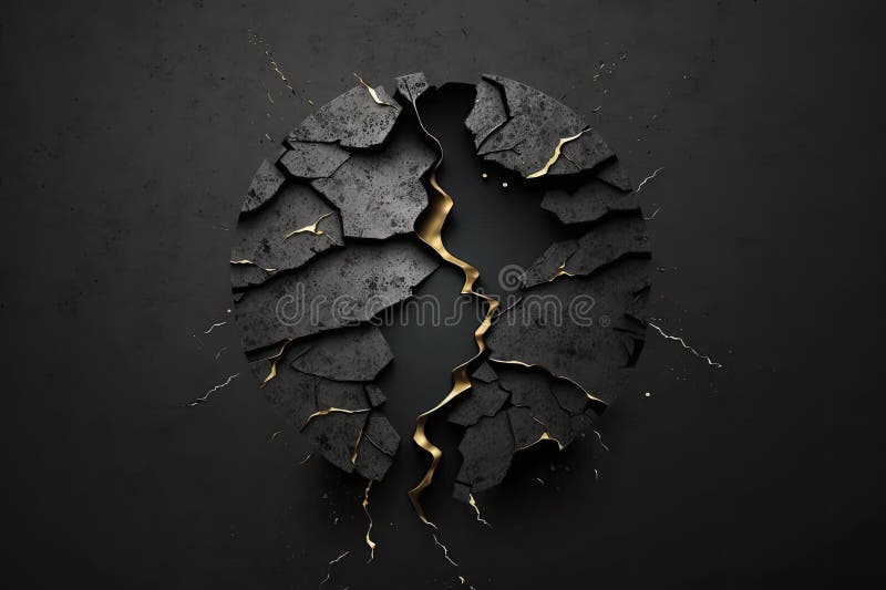 Abstract Black Breaking Wall Cracked with Gold Luxury Background AI ...