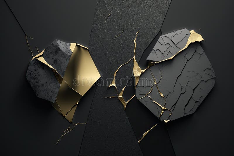 Abstract Black Breaking Wall Cracked with Gold Luxury Background AI ...