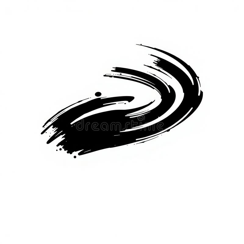 Abstract Black Brush Stroke with Fluid Curved Motion and Ink Splatters ...