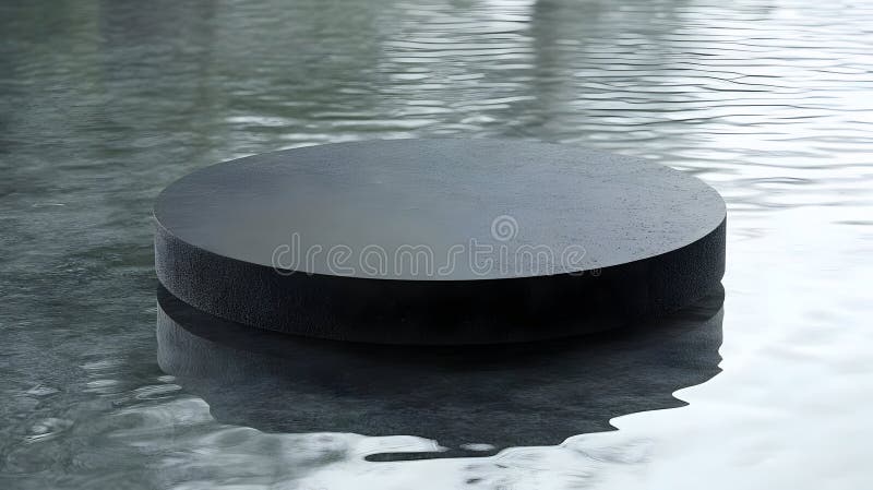 Abstract Black Circular Object Floating on Water Surface Stock ...