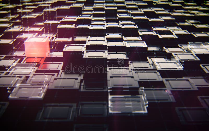 Abstract Black Cubes with Red Light Technology Stock Photo - Image of ...