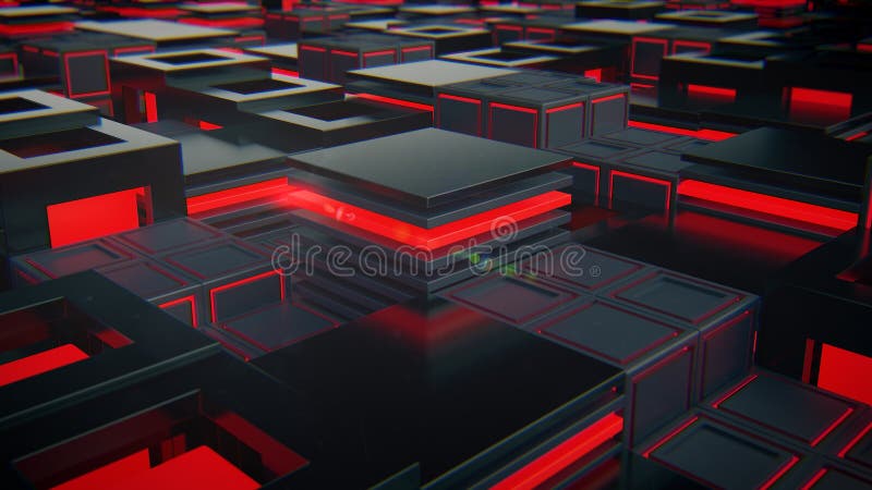 Abstract Black Cubes with Red Light Technology Stock Illustration ...