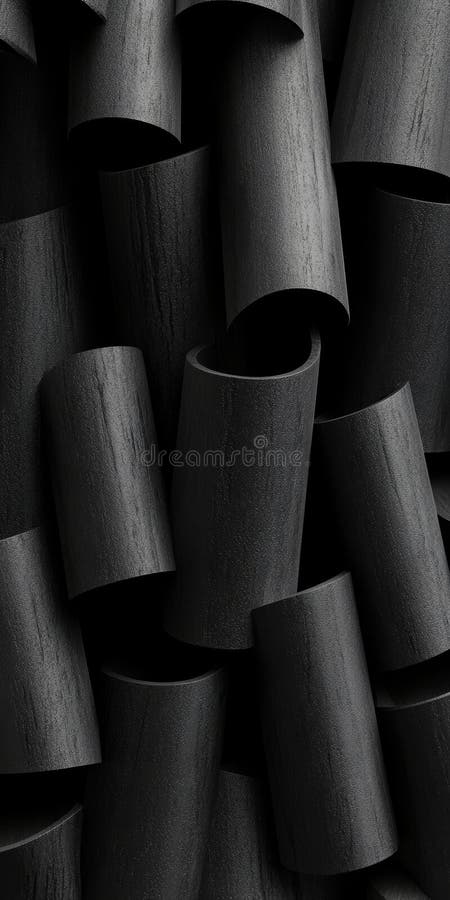 Abstract Black Cylindrical Structures with Textured Surface Stock ...