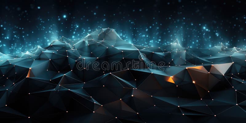 Abstract Black 3d Background, Glowing Connected Dots on Dark Stock ...