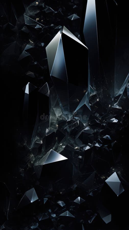 Abstract Black Diamonds with Reflective Surfaces. Close-up of Numerous ...