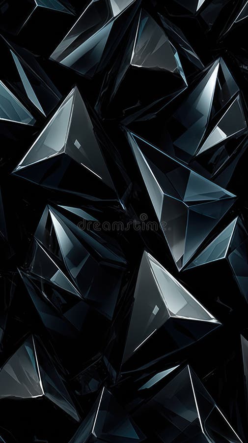 Abstract Black Diamonds with Reflective Surfaces. Close-up of Numerous ...