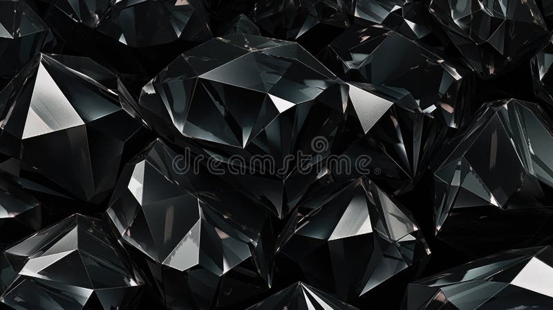 Abstract Black Diamonds with Reflective Surfaces. Close-up of Numerous ...
