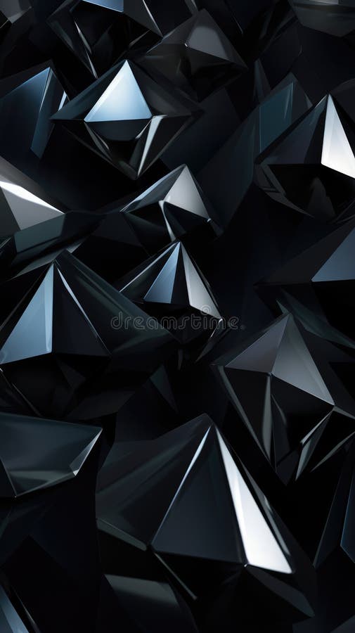 Abstract Black Diamonds with Reflective Surfaces. Close-up of Numerous ...