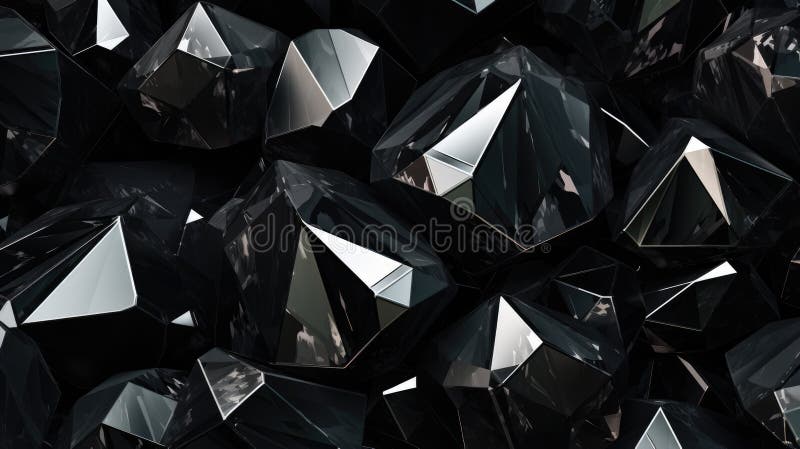 Abstract Black Diamonds with Reflective Surfaces. Close-up of Numerous ...