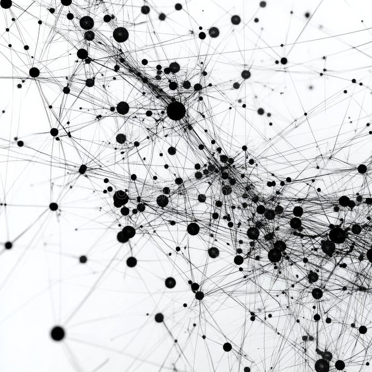 Abstract Black Dots and Lines Network on White Background Stock Photo ...