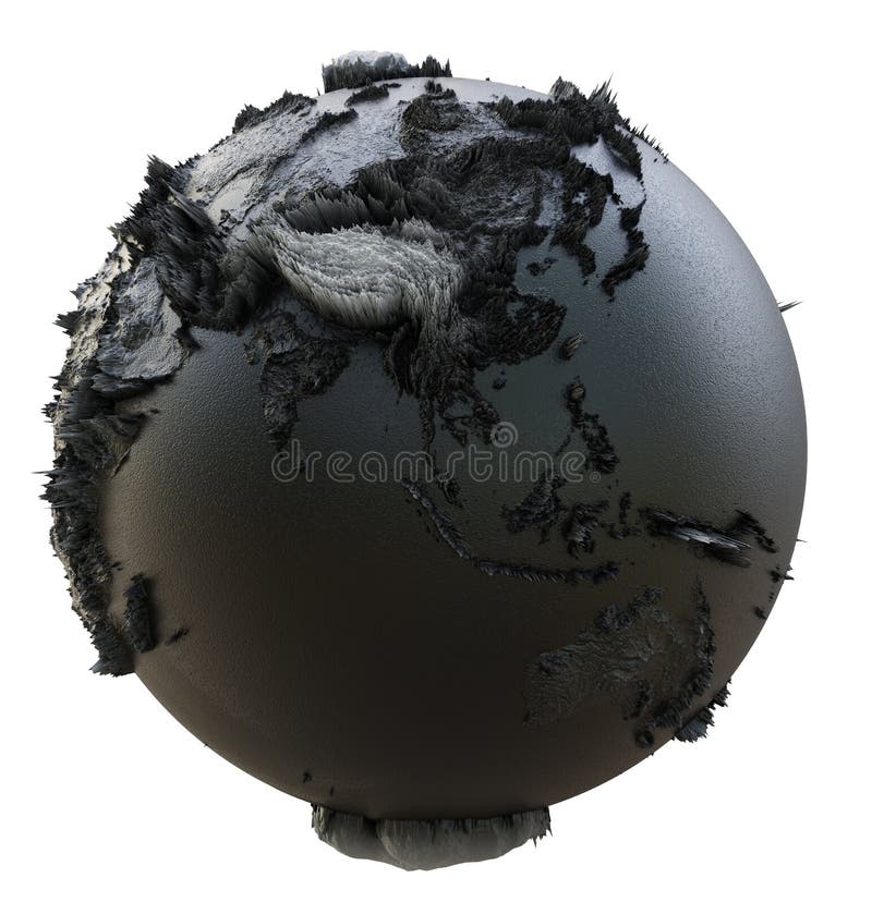 Abstract Black Earth Globe, Continets Extruded or Displacement Stock ...