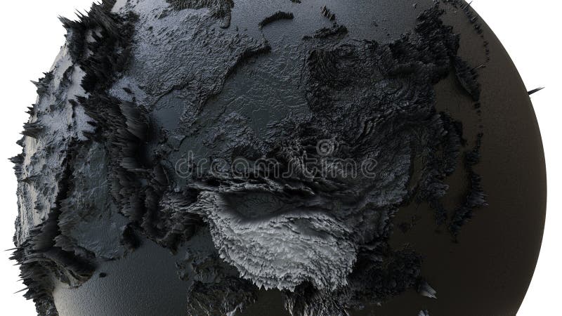 Abstract Black Earth Globe, Continets Extruded or Displacement Stock ...