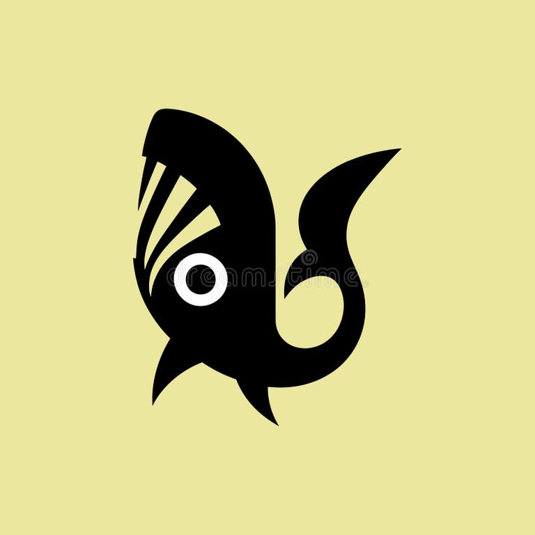Abstract Black Fish Vector with Sharp Teeth and Curved Tail Stock ...