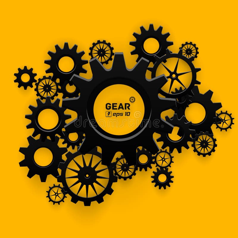Abstract Black Gear Wheels Symbol on Bright Yellow Stock Vector ...