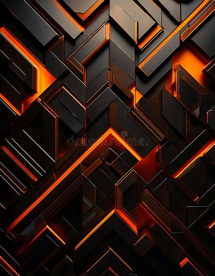 Abstract Black Geometric Pattern with Warm Orange Glow Creating Depth ...