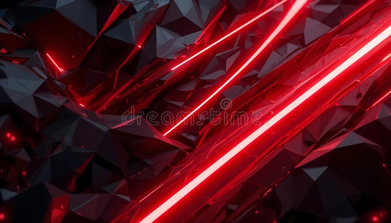 Abstract Black Geometric Shapes with Glowing Red Lines Background Art ...