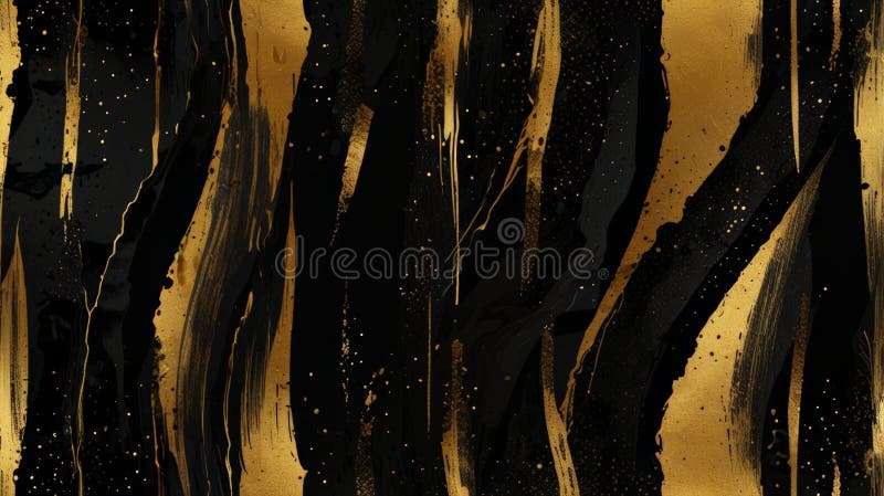 Abstract Black and Gold Art with Stripes Dynamic Paint Splatters and ...