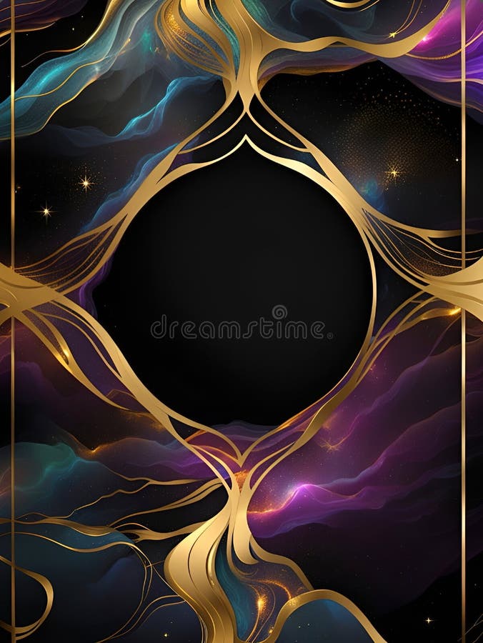 Abstract Black and Gold Background with Golden Lines and Waves. Stock ...