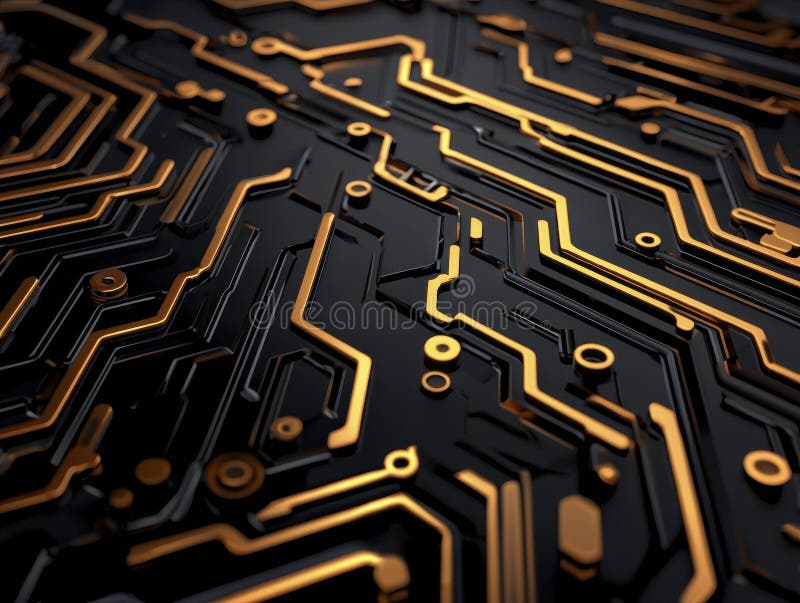 Abstract Black and Gold Circuit Board Texture Stock Illustration ...